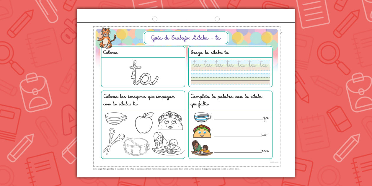 Guía de Trabajo: Sílaba - ta (Lehrer gemacht) - Twinkl