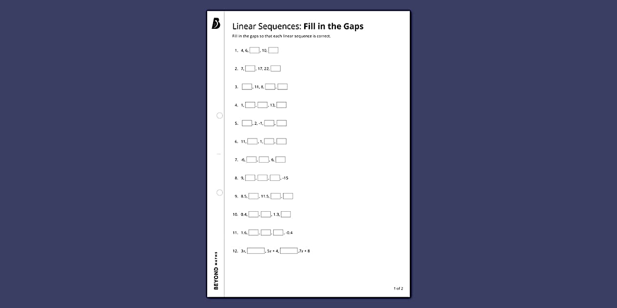 👉 Linear Sequences - Fill in the Gaps - Twinkl