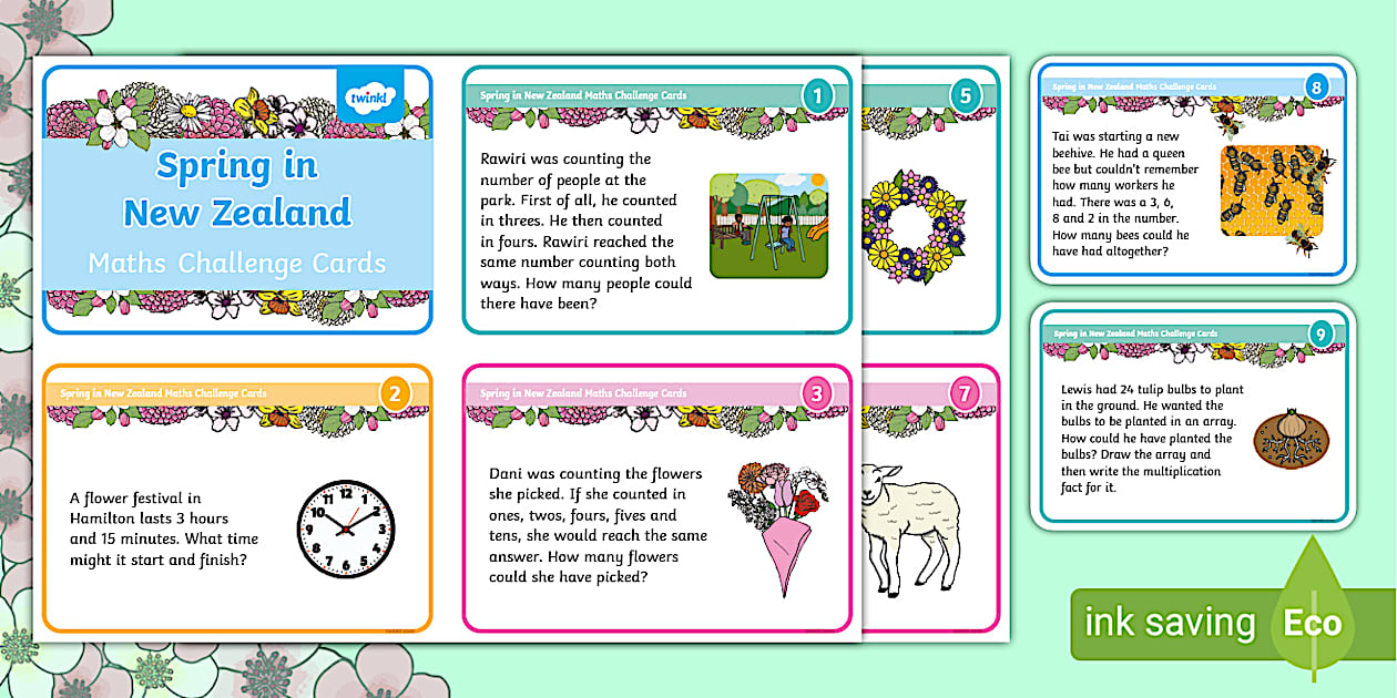 Year 3-4 Spring in New Zealand Maths Challenge Cards