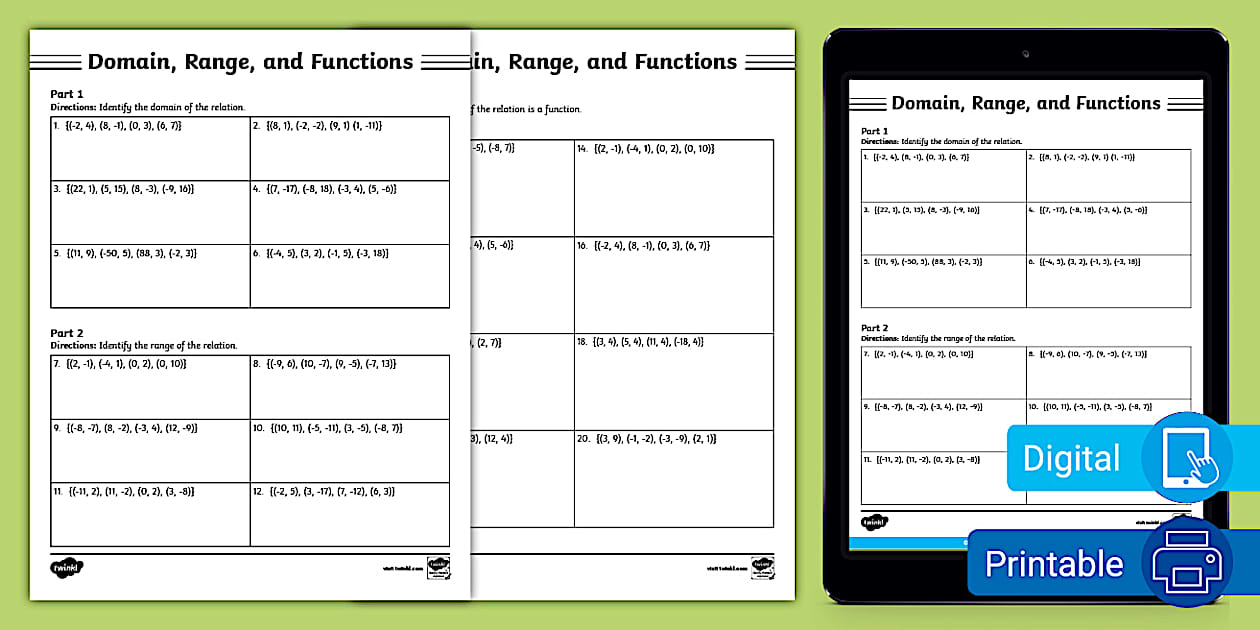 Domain and Range Worksheet | Resource | Twinkl USA - Twinkl