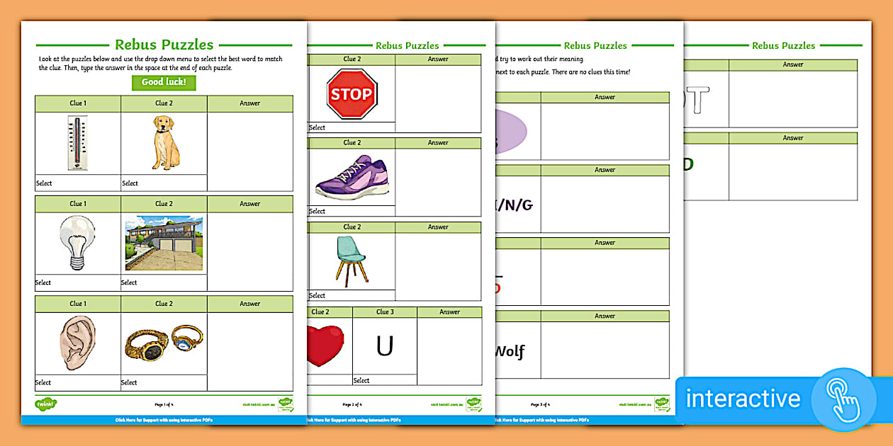 Rebus Puzzle Interactive PDF Activity | Twinkl - Twinkl