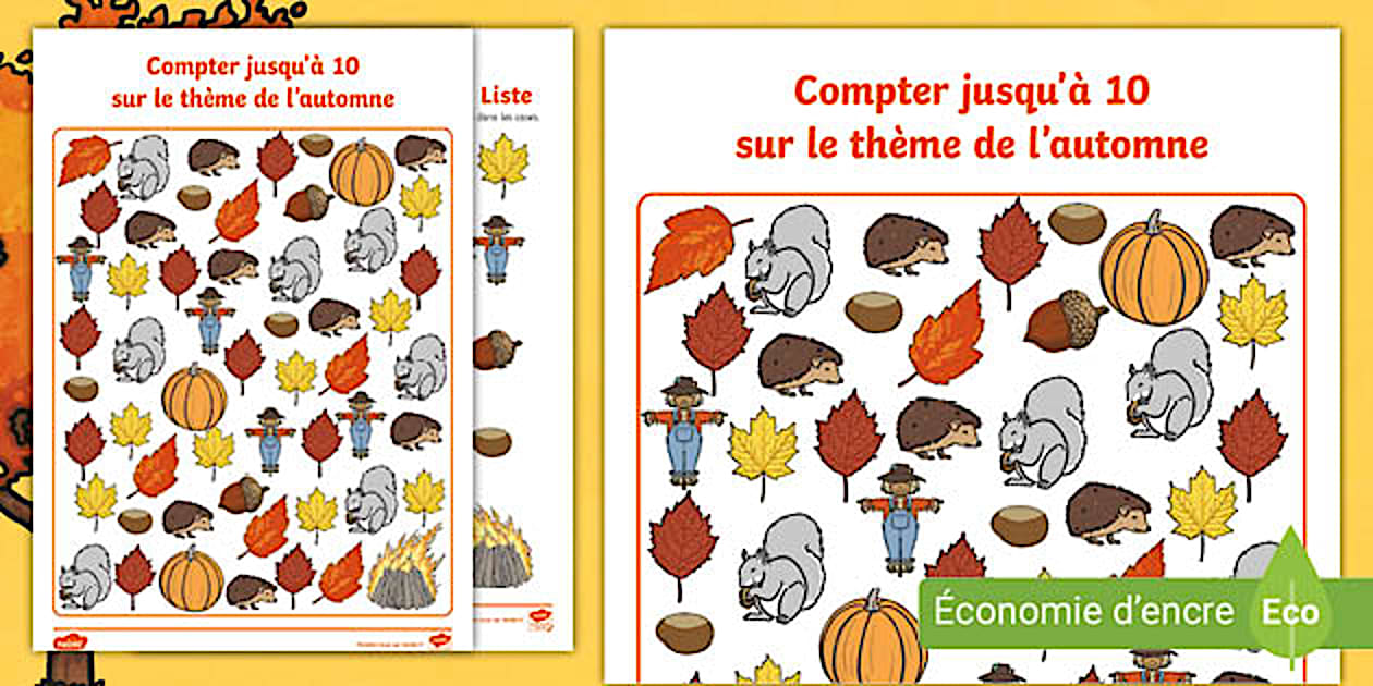 Compter les éléments jusqu'à 10 sur le thème de l'automne
