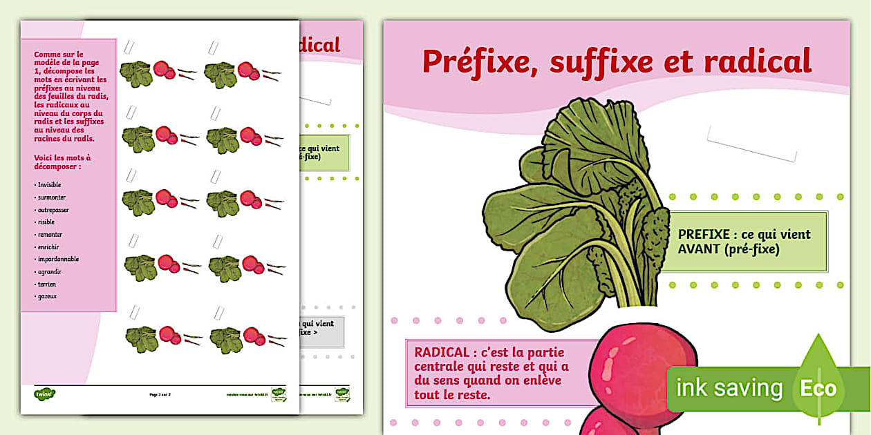 Préfixe, suffixe et radical - fiche d'activités