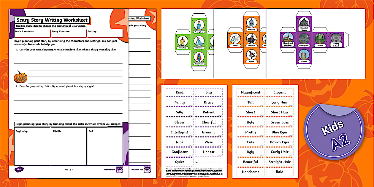 ESL Scary Story Writing Worksheet [Kids, A2] (teacher made)