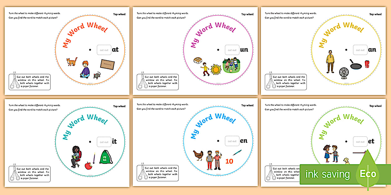 Phase 2 Rhyming Word Wheels (teacher made) - Twinkl