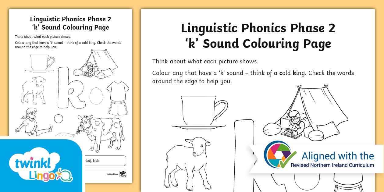 Linguistic Phonics Phase 2 'k' Sound Colouring Page