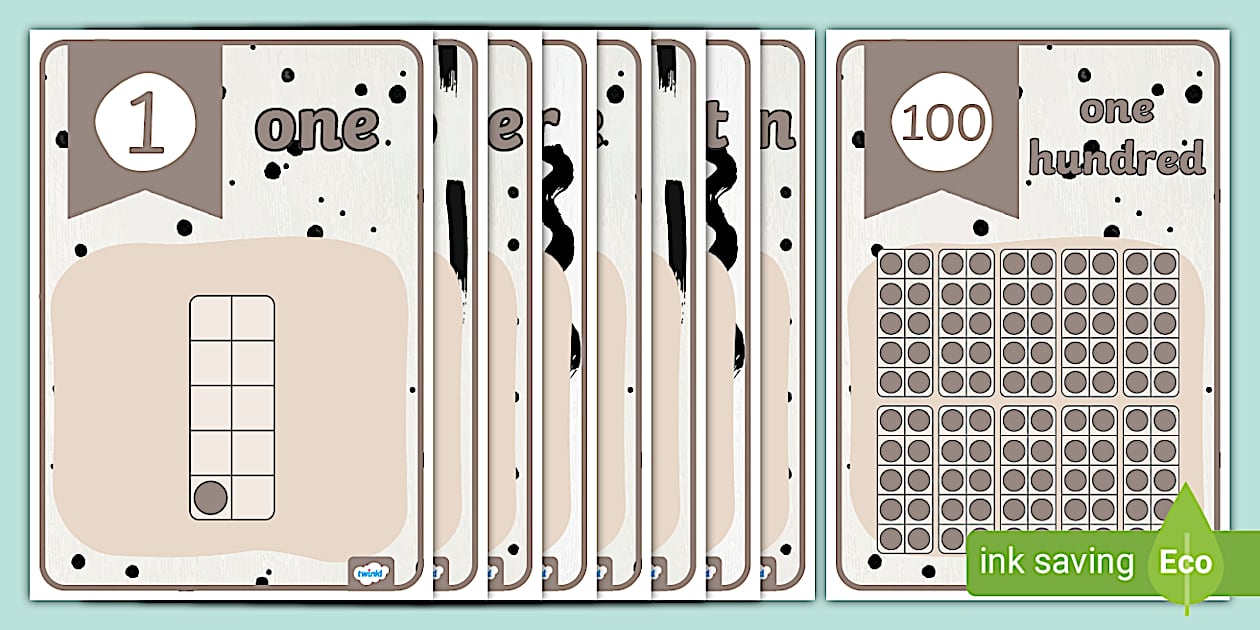 Neutral Tones Visual Number Line with Ten-Frames Display Posters