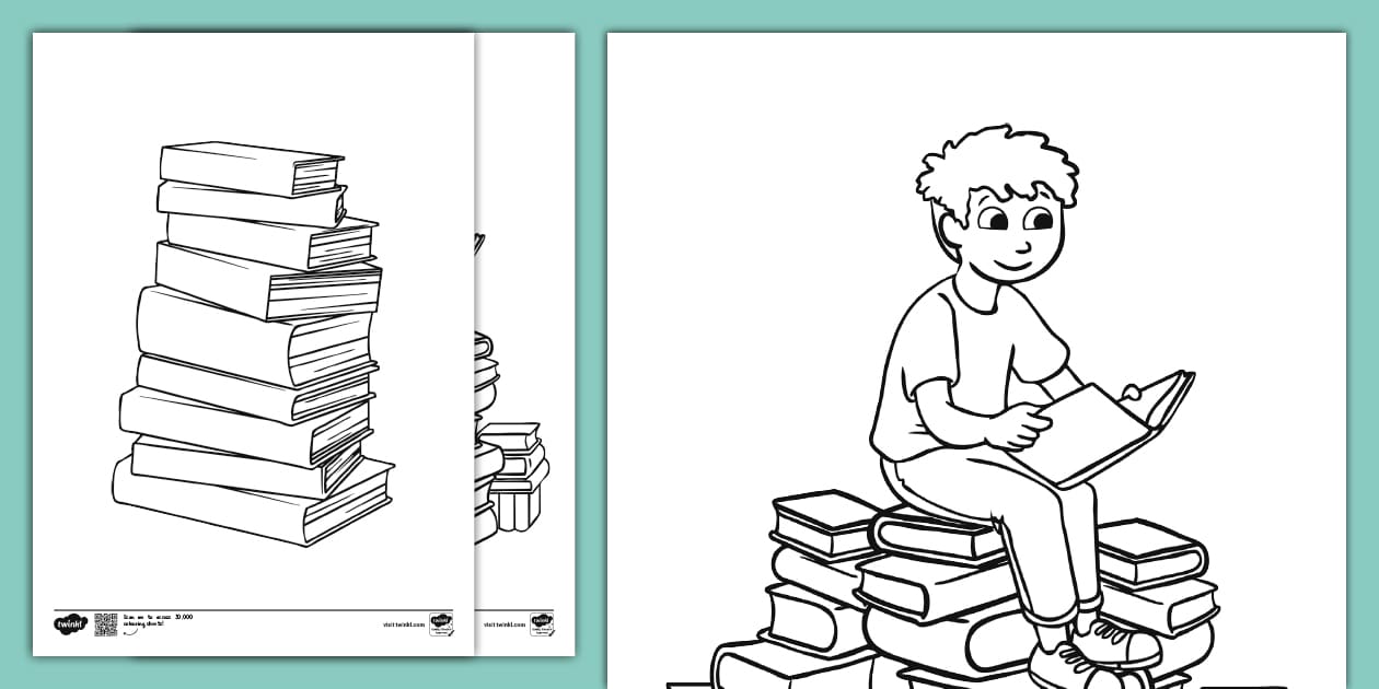 Stack of Books Colouring Pages | Primary Resources | Twinkl