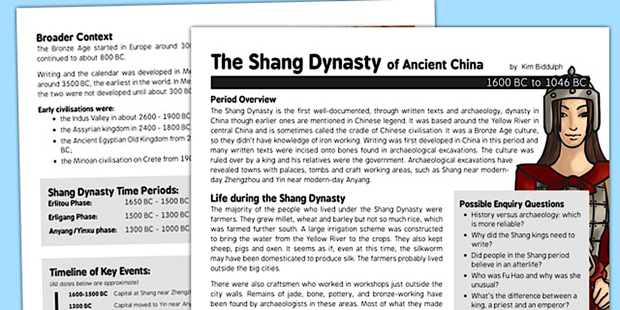 Shang Dynasty History Fact Sheet for Adults - shang dynasty