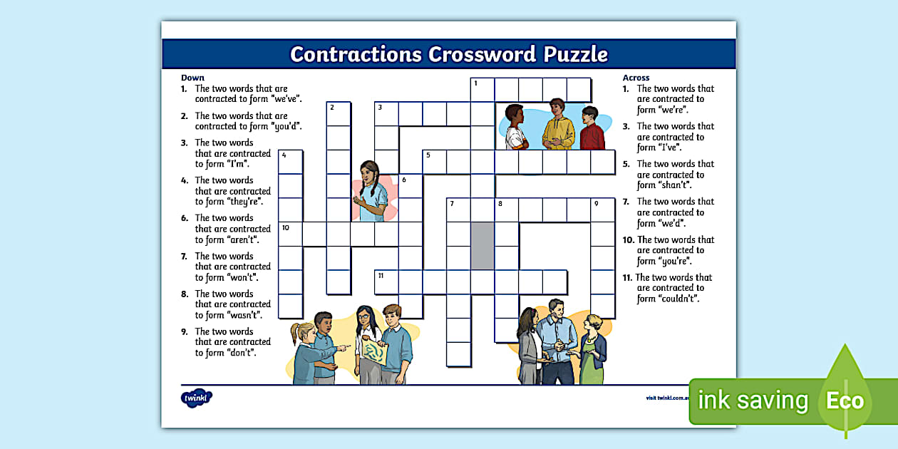 Contractions Crossword Puzzle (teacher made) - Twinkl
