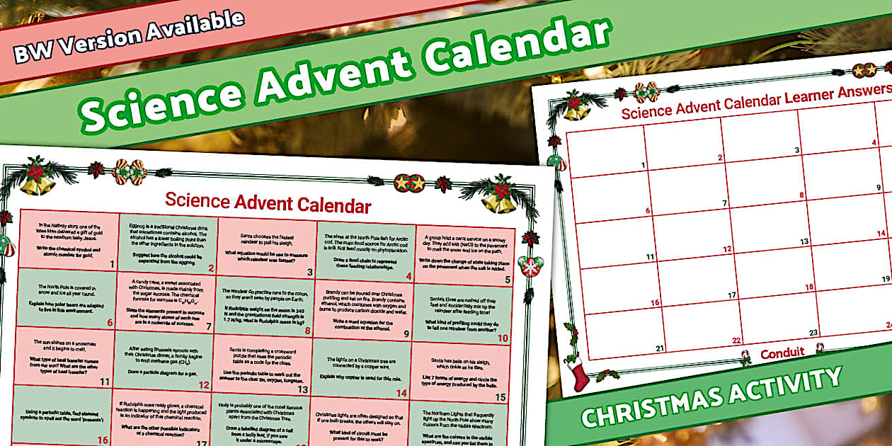 Science Advent Questions Activity Sheet