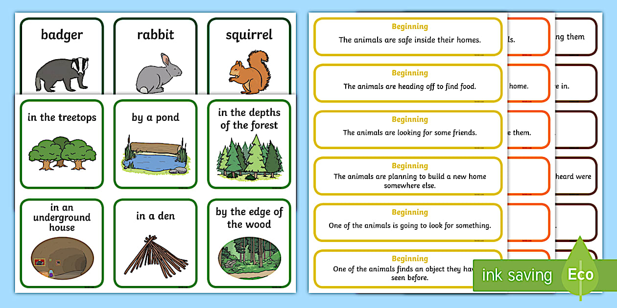 Woodland Adventure Story Writing Prompt Cards (teacher made)