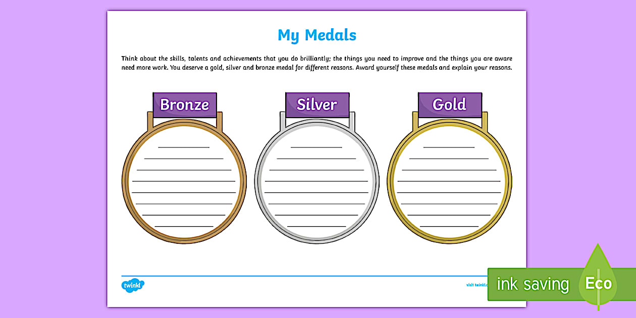Editable My Medals Worksheet (teacher made) - Twinkl