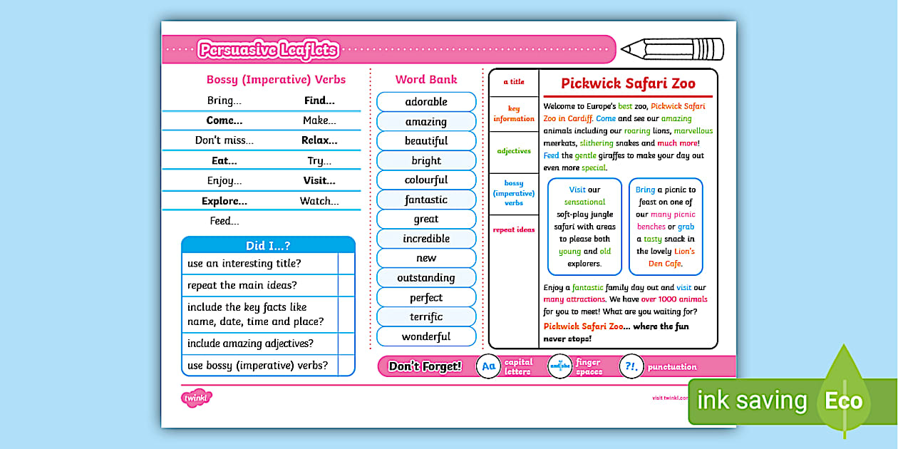 KS1 Writing: Persuasive Leaflet Knowledge Organiser - Twinkl
