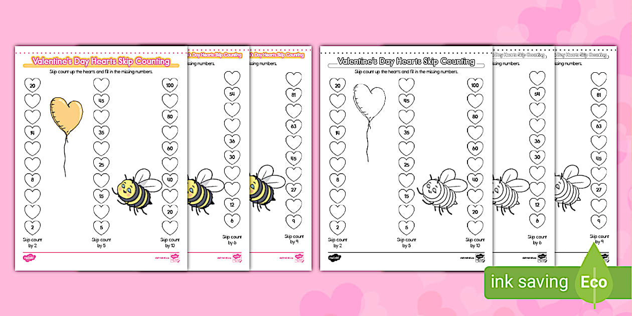 Valentine's Day Hearts Skip Counting Activity - Grades K-3
