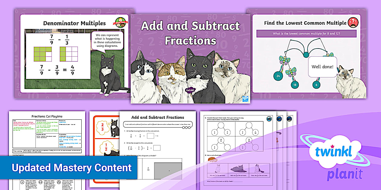 Subtracting and Adding Unlike Fractions Lesson Plan and Pack