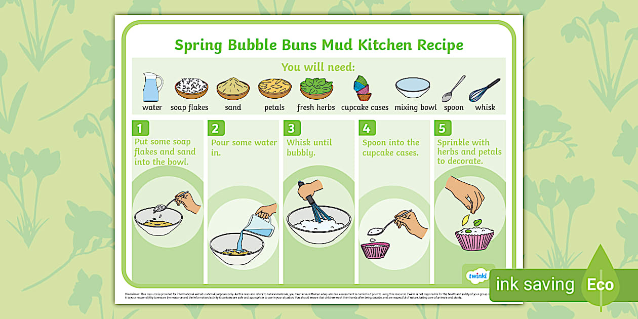 Spring Bubble Buns Mud Kitchen Prompt Card Recipe | Twinkl