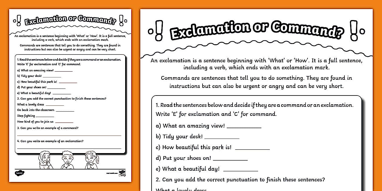 Exclamations and Commands Activity Sheet - Twinkl