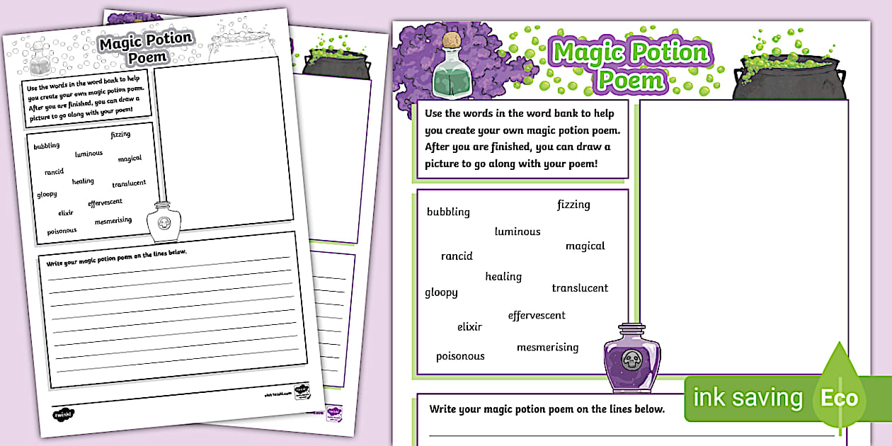 Magic Potion Poem Writing Template (teacher made) - Twinkl