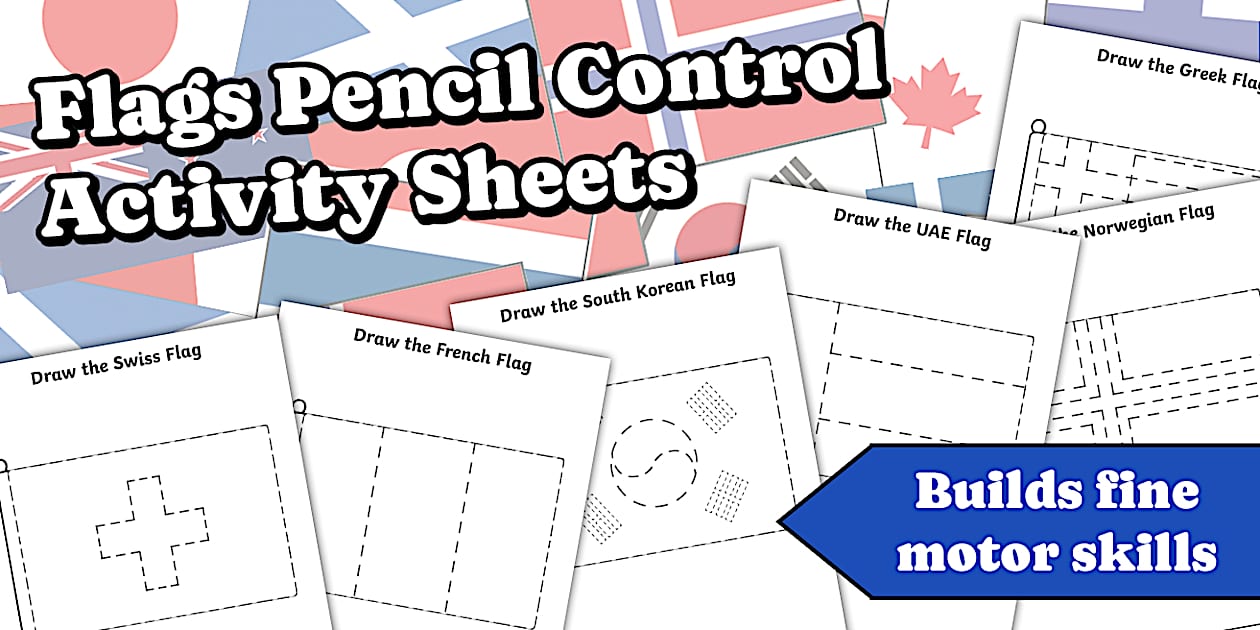 Flags Pencil Control Activity Sheets