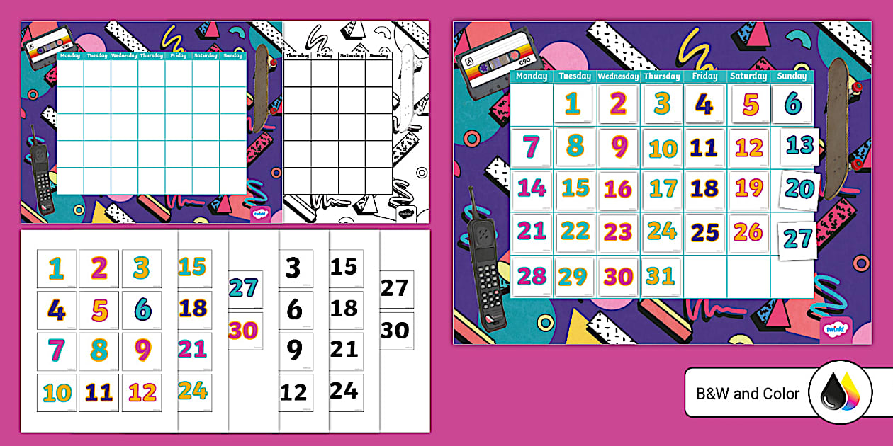 90s Theme Calendar Display (teacher made) - Twinkl