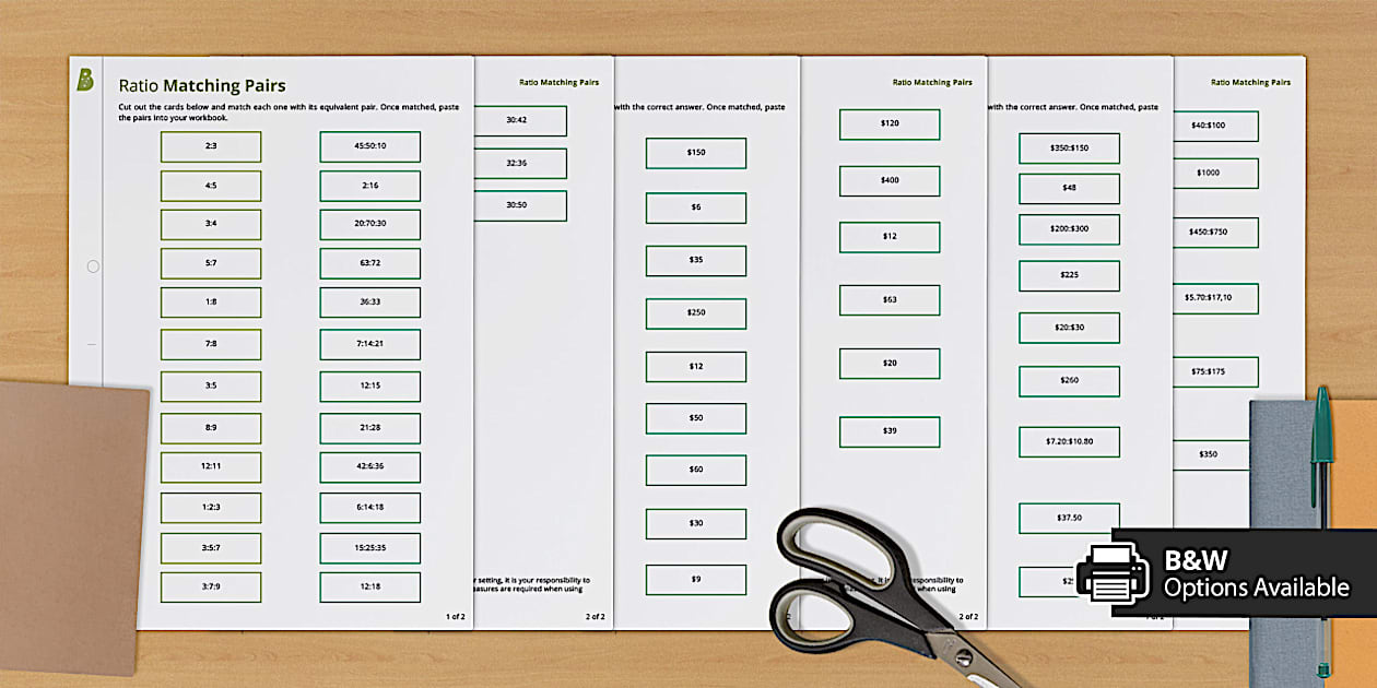 Ratio Worksheet: Matching Pairs - Twinkl