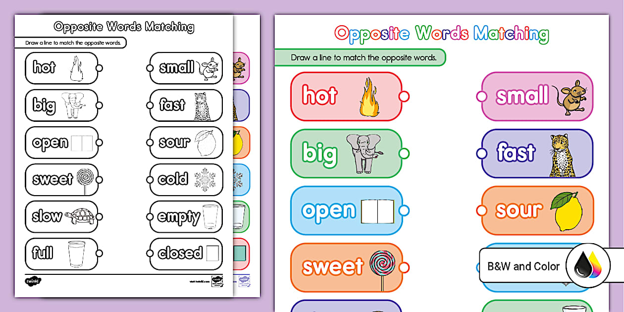 Opposites Matching Worksheet (teacher made) - Twinkl