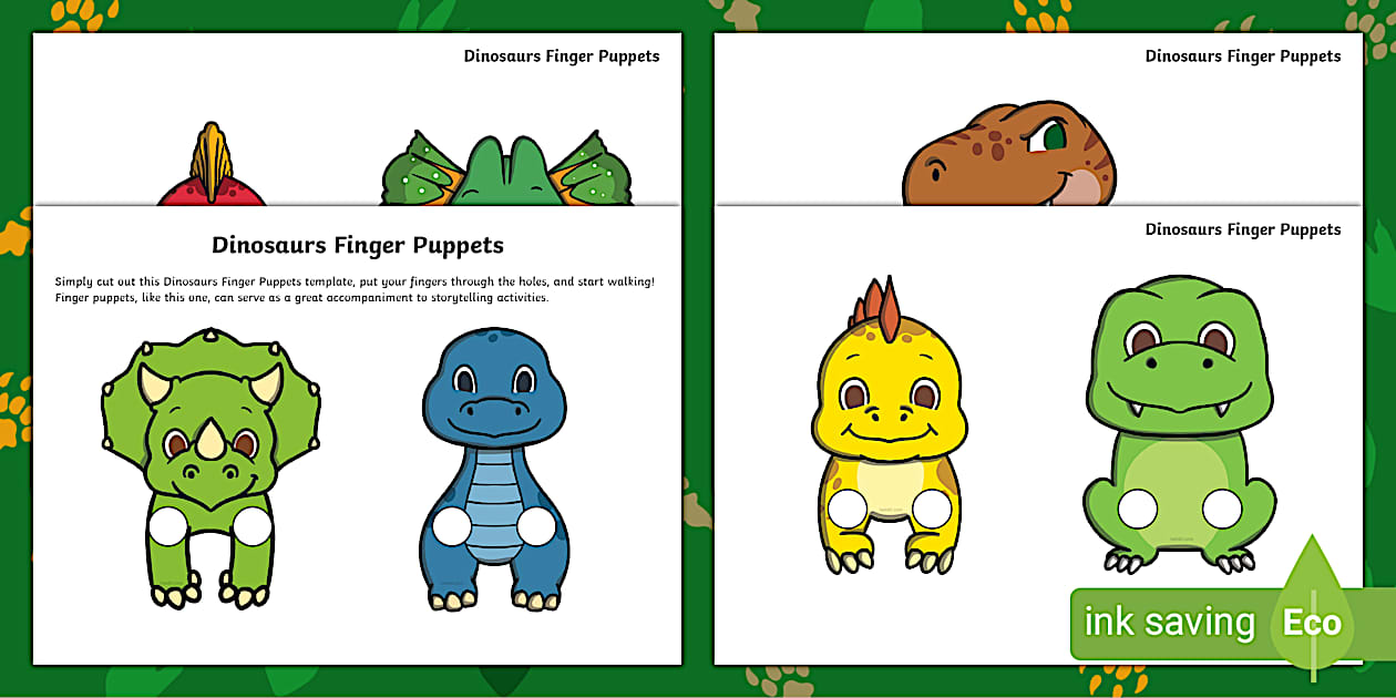 Printable Dinosaurs Finger Puppets (teacher made) - Twinkl