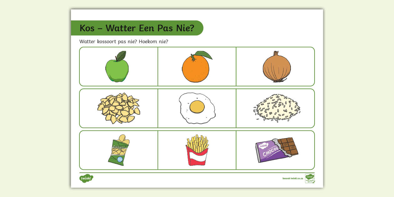 Kos - Watter Een Pas Nie (teacher made) - Twinkl