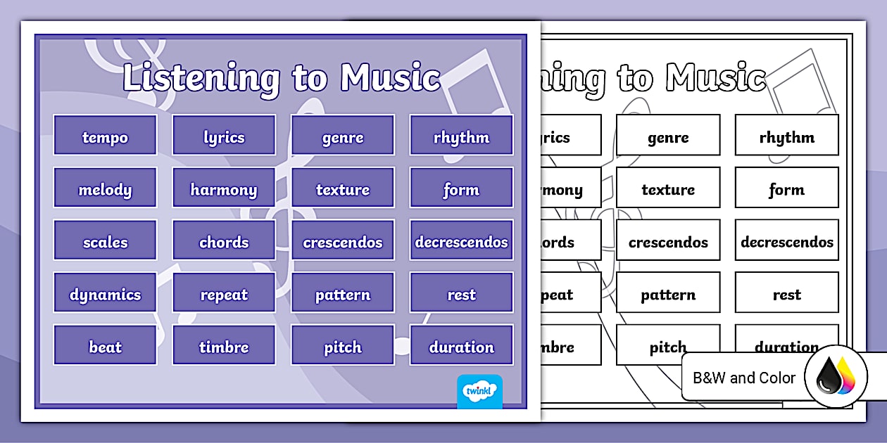 Listening to Music Vocabulary Mat | Twinkl USA - Twinkl