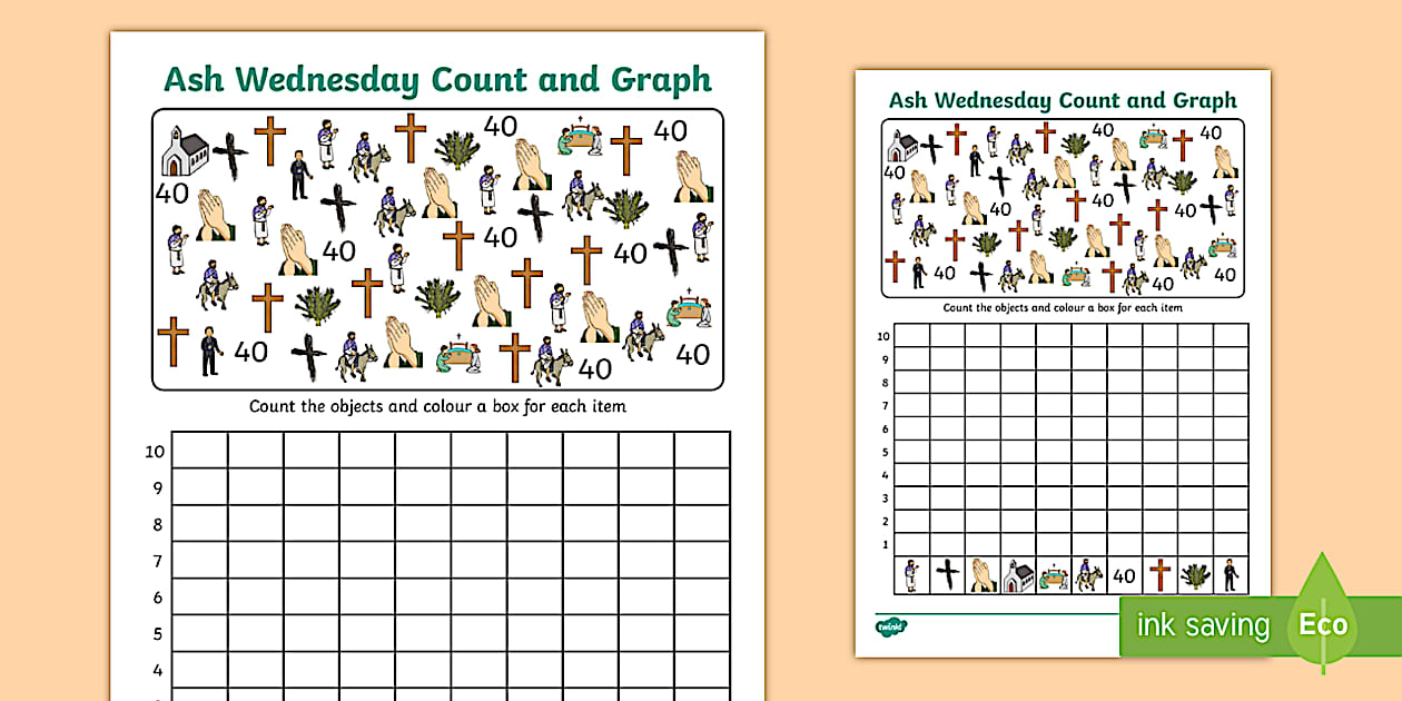 Ash Wednesday Worksheet | Count and Graph Activity | F-2