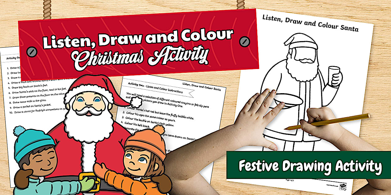 Listen, Draw and Colour Christmas Activity - Twinkl