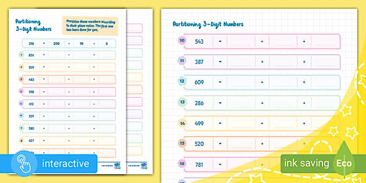 Partitioning 3-Digit Numbers (Ages 7 - 8) (teacher made)