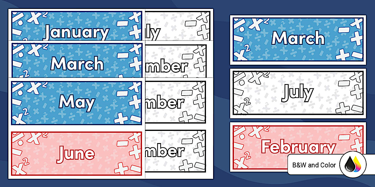 Months of the Year Bulletin Board Labels - Math Theme