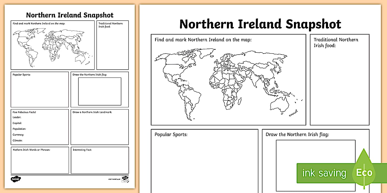 Northern Ireland Snapshot Worksheet (teacher made) - Twinkl