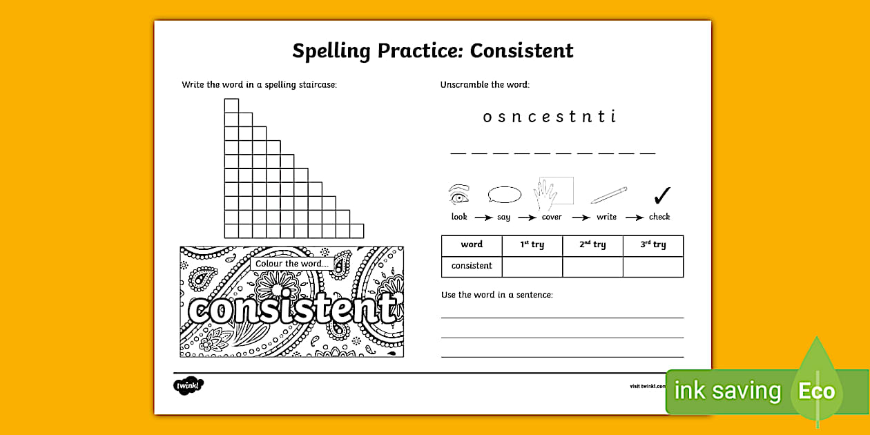 Consistent Spelling Practice Worksheet (Lehrer gemacht)
