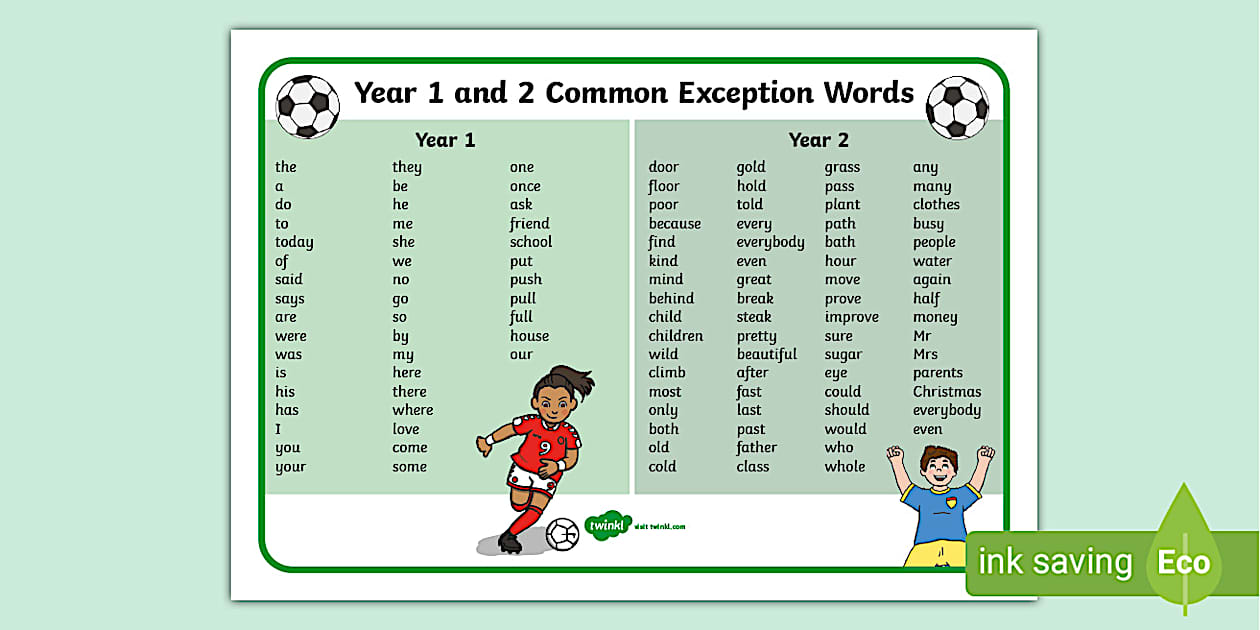 Football Themed Common Exception Words - KS1 Word Mat