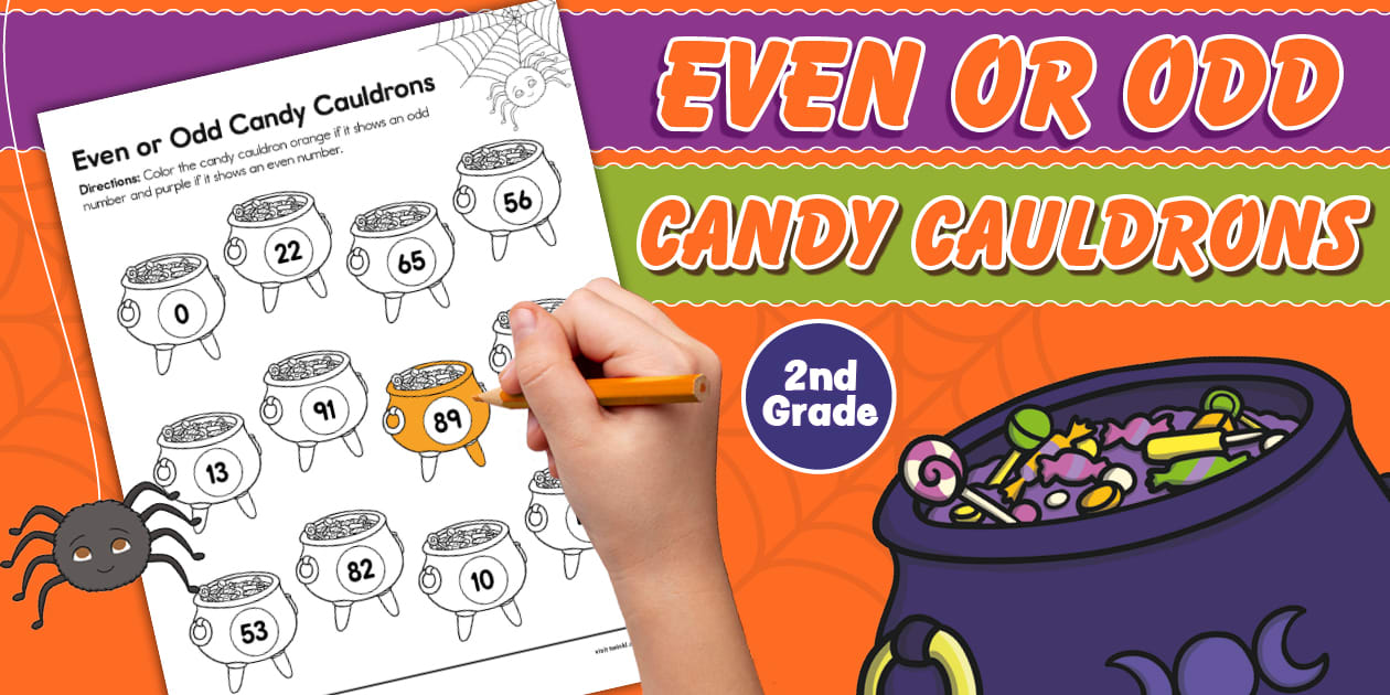 2nd Grade Even or Odd Candy Cauldrons Worksheet - Twinkl