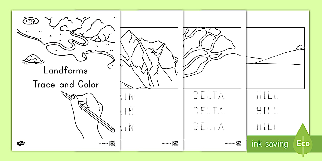 Editable Landforms Color and Trace Booklet - Twinkl