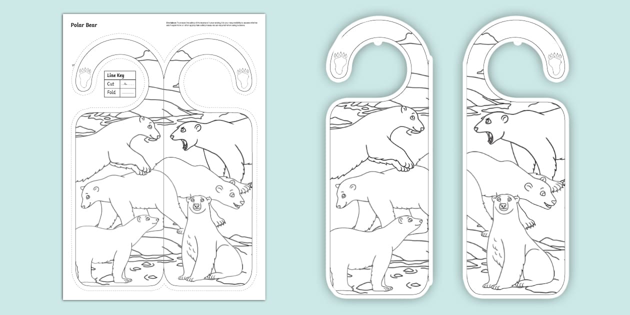 Polar Bear Colouring Door Hanger Worksheet (Teacher-Made)