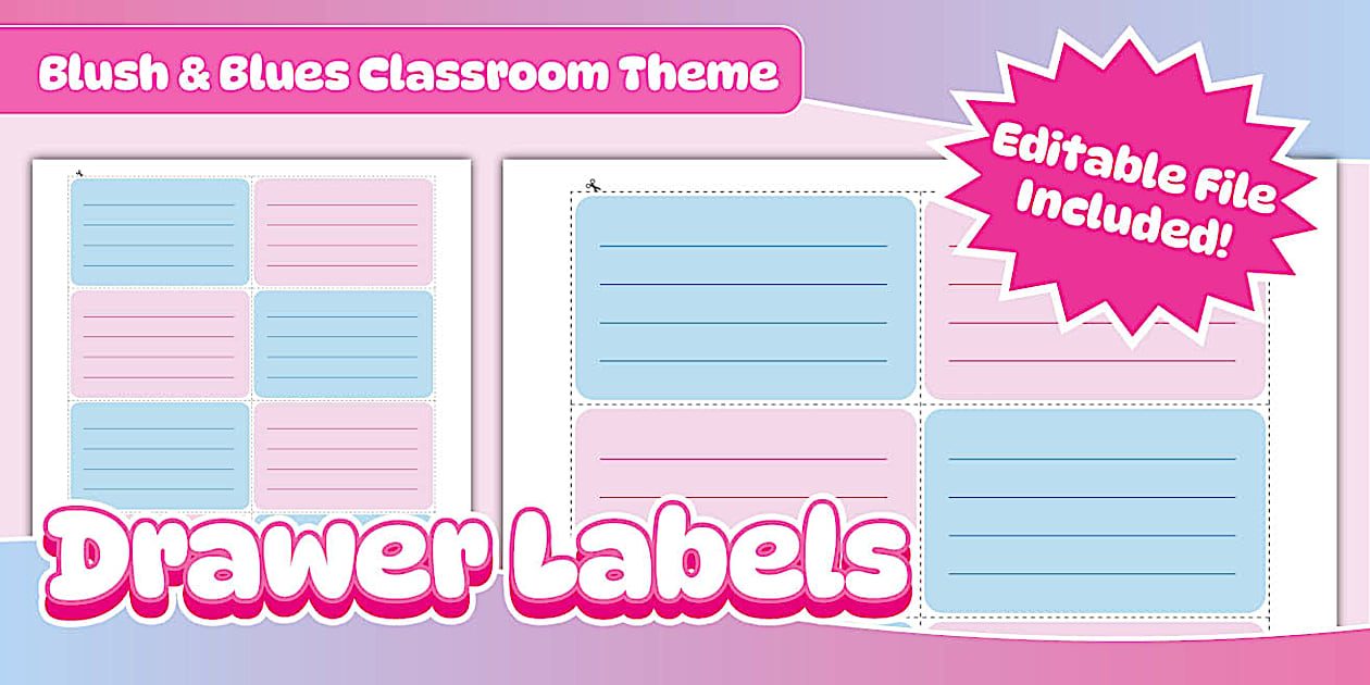 Blush & Blues Classroom Theme - Editable Drawer Labels