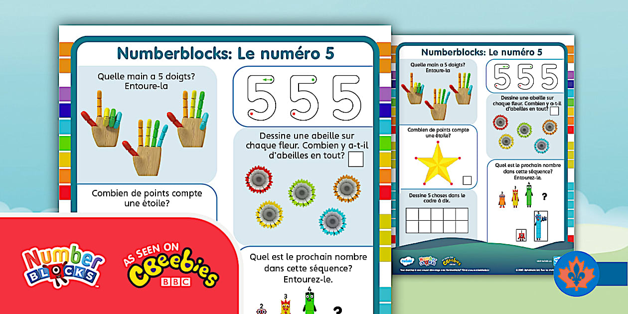 Numberblocks: Alive with Number 5 Activity Sheet French