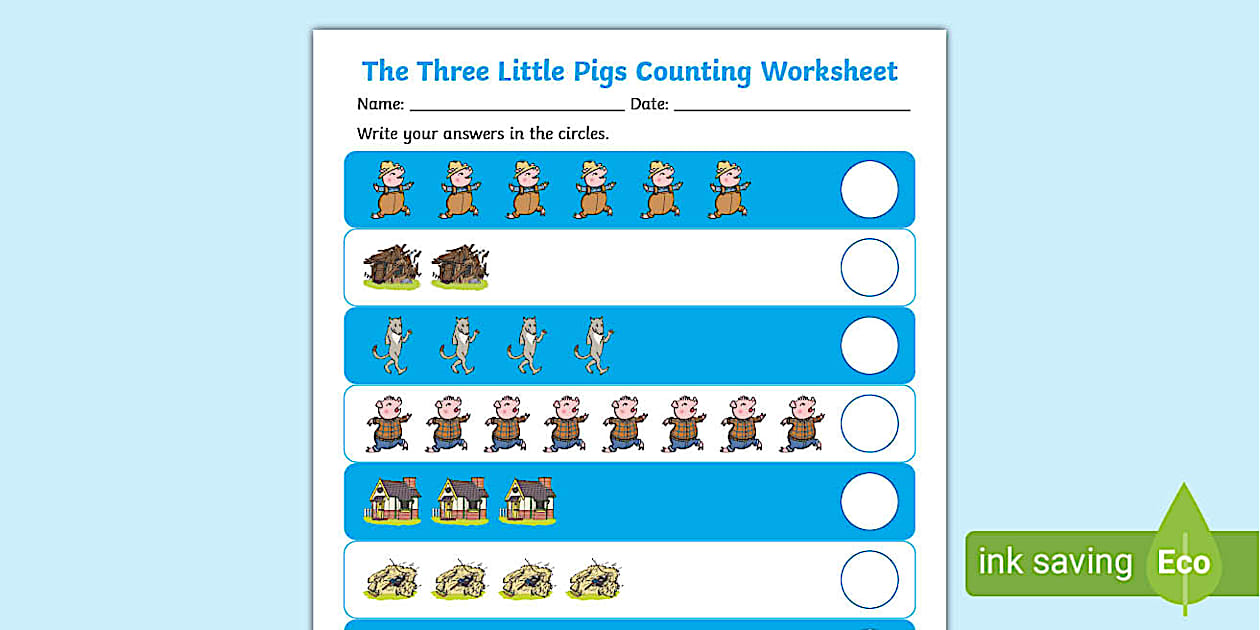 The Three Little Pigs Counting Sheet - Twinkl