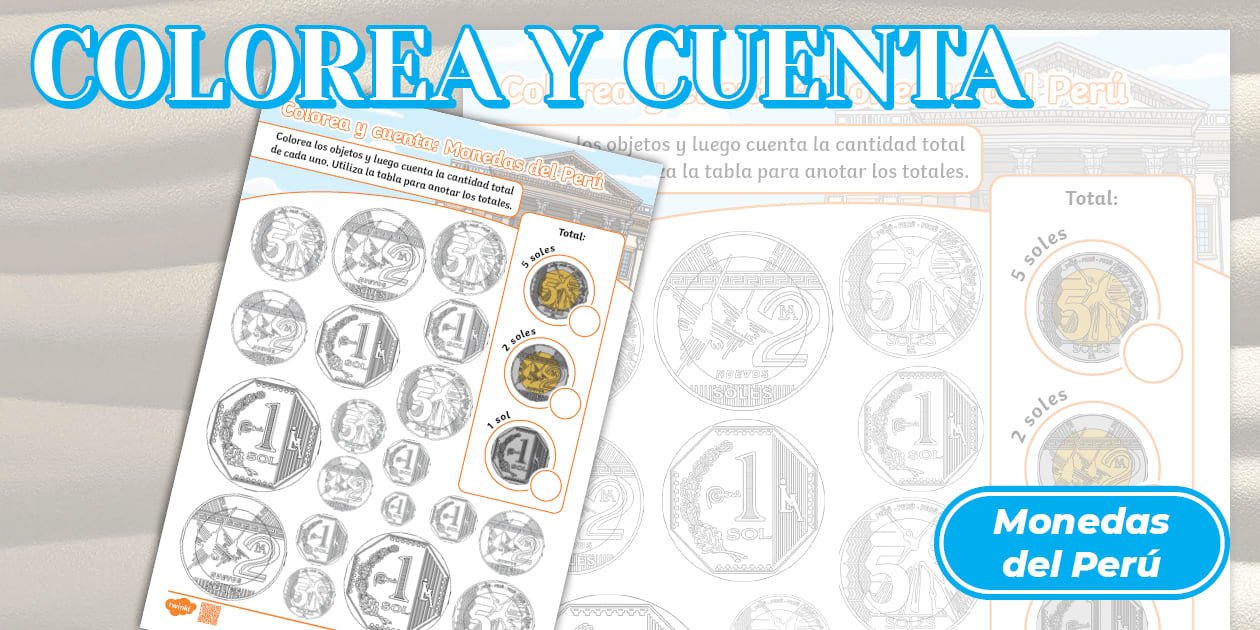 Ficha de actividad: Colorea y cuenta - Monedas del Perú
