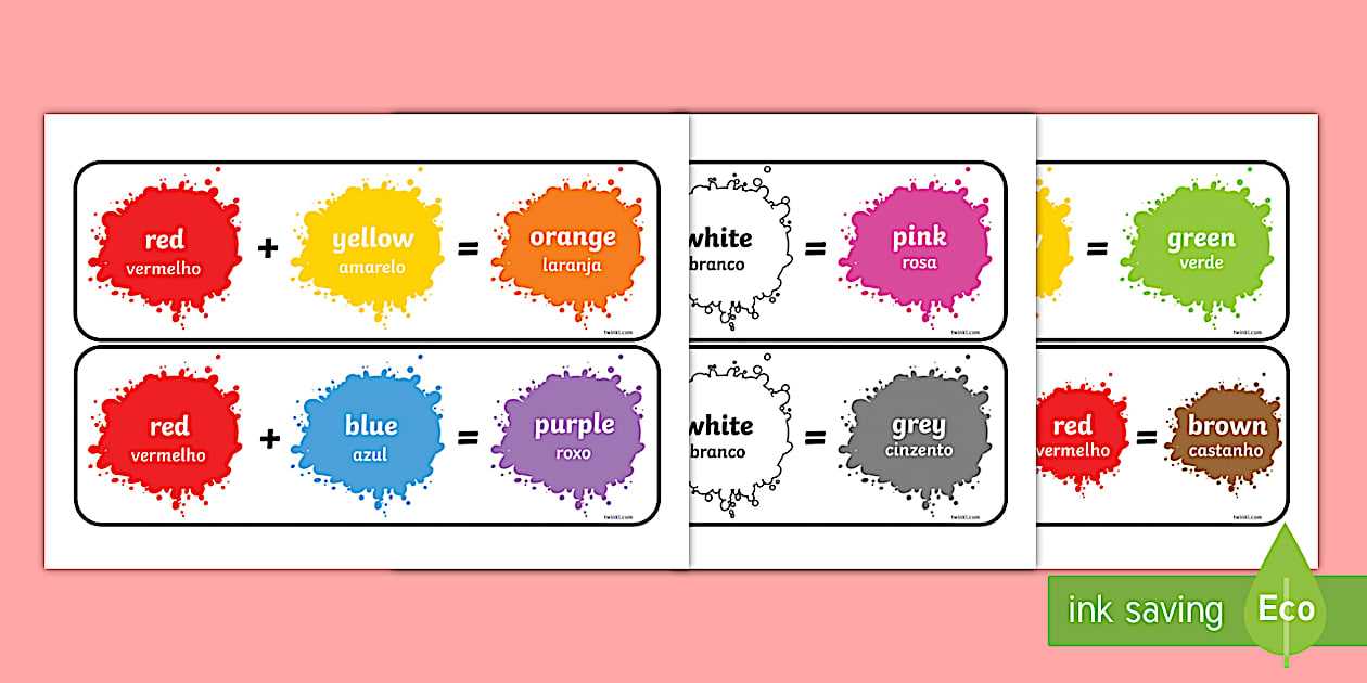 Colour Mixing Display Signs English/Portuguese - Twinkl