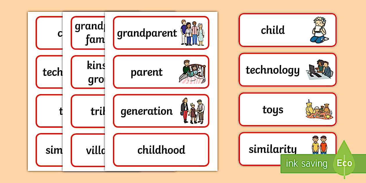 Year 1 Differences in Family Structures and Roles Word Cards