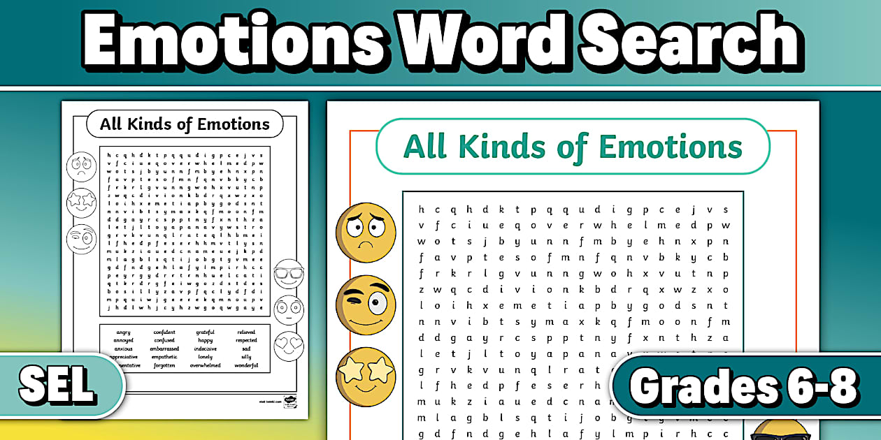 Social Emotional Learning Emotions Vocabulary Word Search