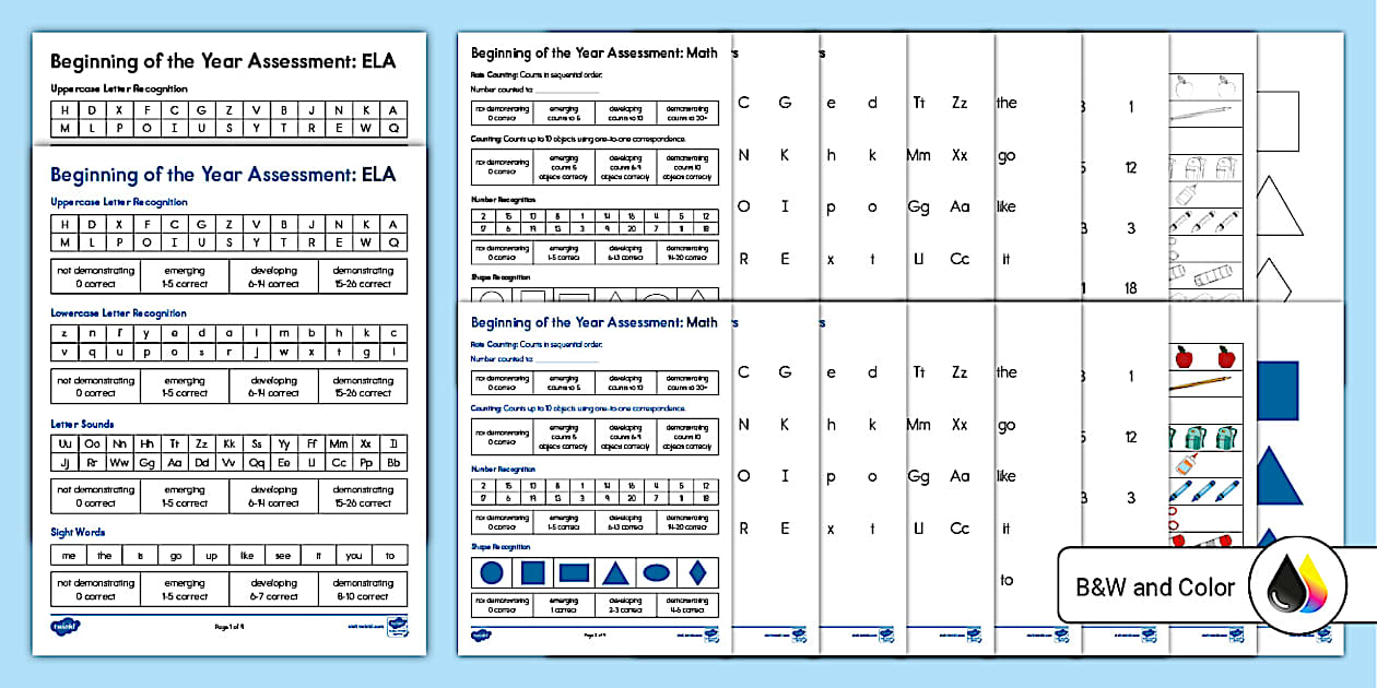 Beginning of the Year Assessment for Kindergarten | Twinkl
