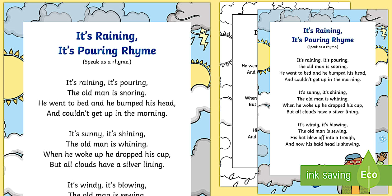 It's Raining, It's Pouring Nursery Rhyme Lyrics Poster