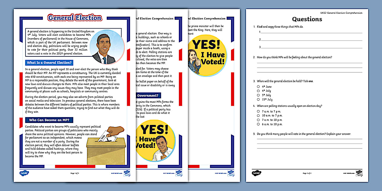 UKS2 General Election Reading Comprehension Activity